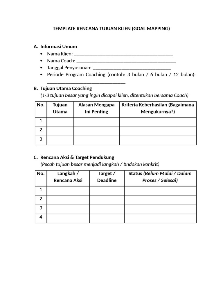 Template Rencana Tujuan Klien (Goal Mapping) | PDF