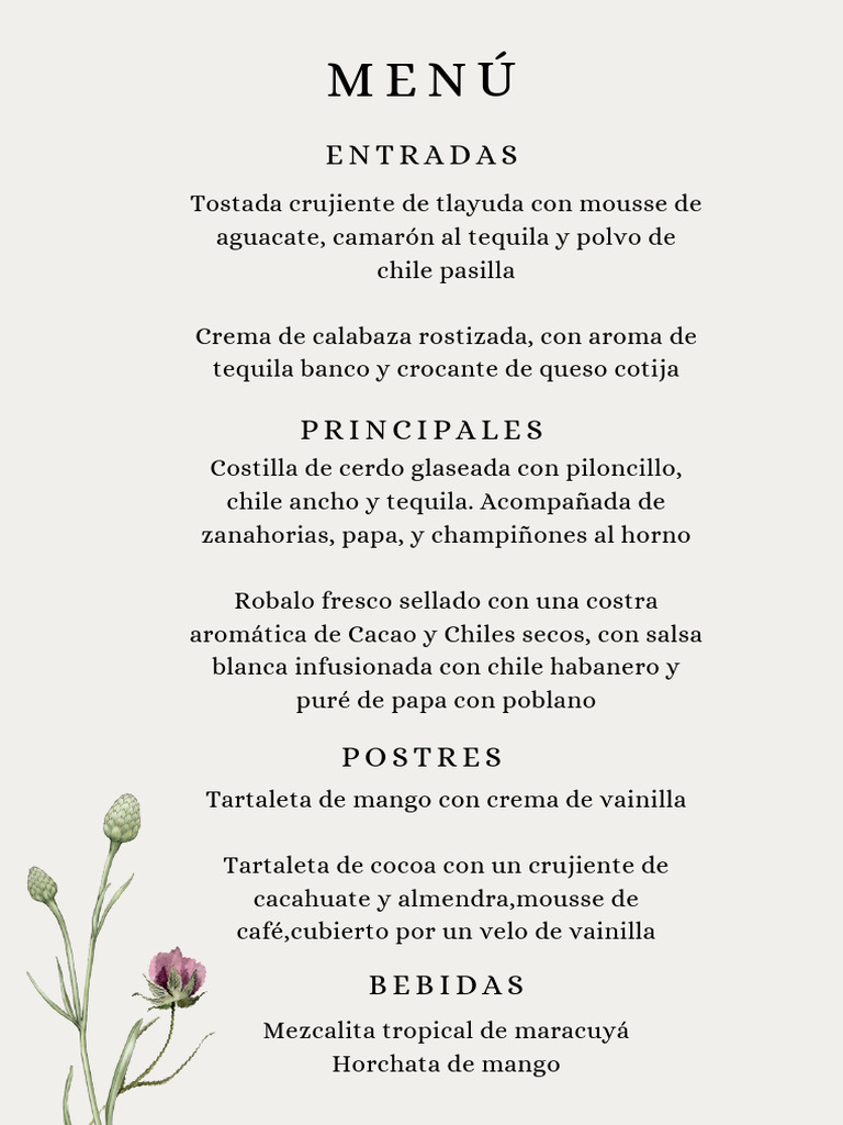 Menú Gourmet: Entradas, Platos y Postres | PDF