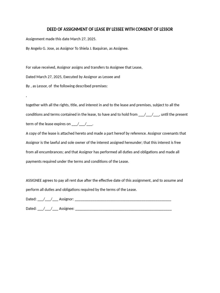Lease Assignment Agreement Template | PDF