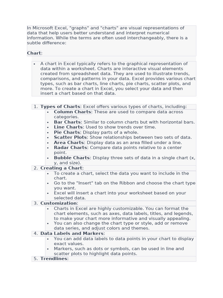 Charts and Graphs in Excel | PDF | Microsoft Excel | Chart