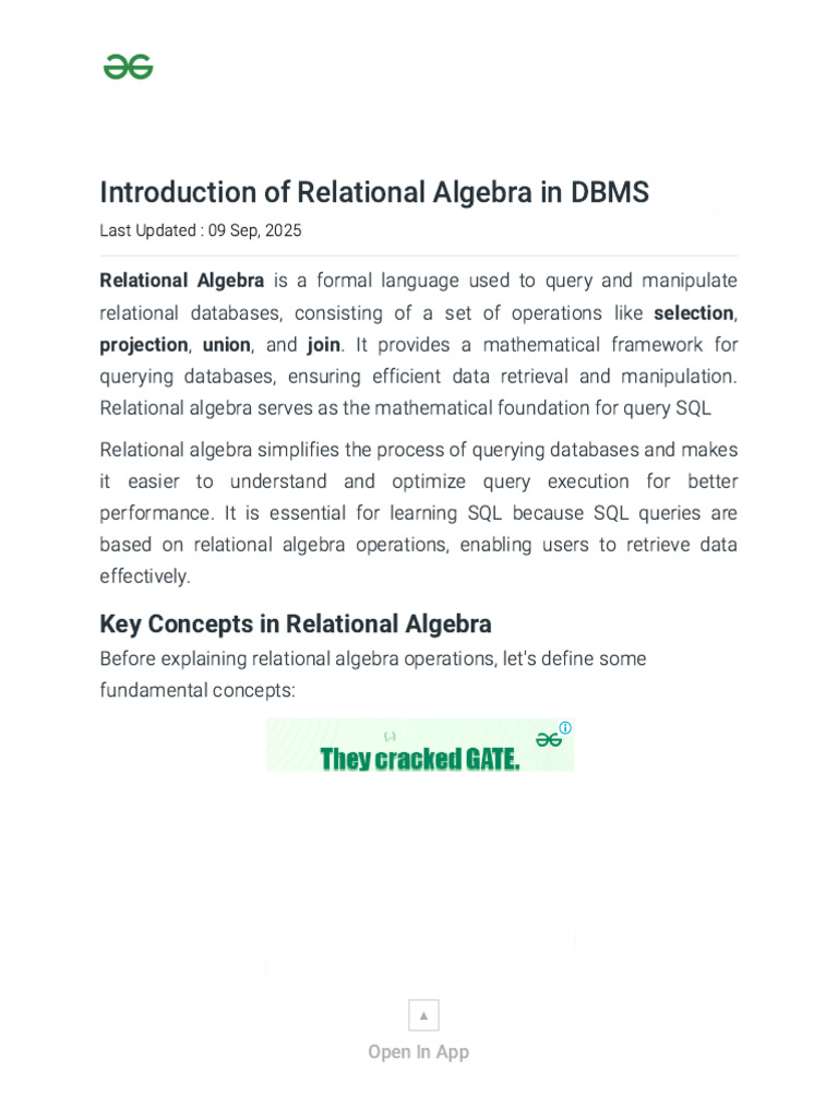 Introduction of Relational Algebra in DBMS | PDF | Relational Model ...