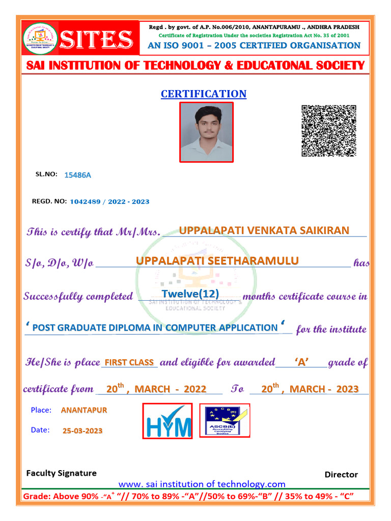 Certificate of Completion for PG Diploma | PDF