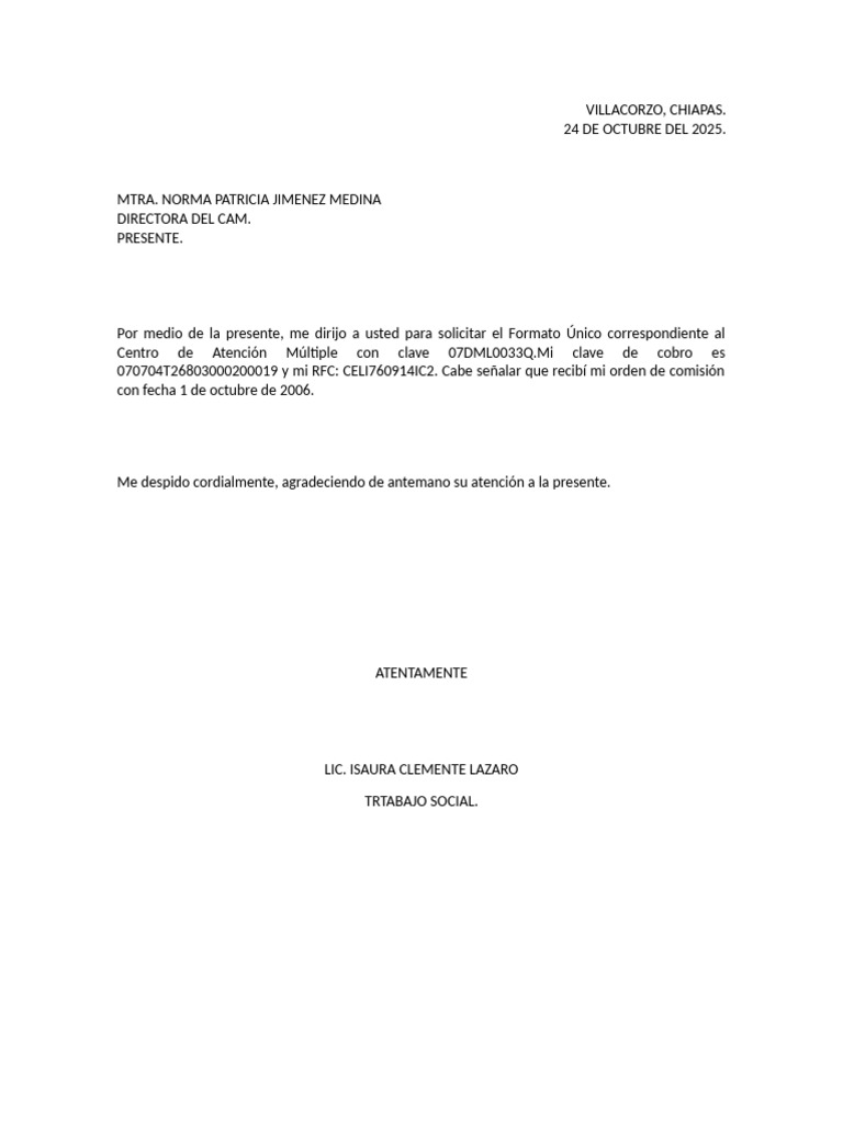 Solicitud de Formato Único CAM 07DML0033Q | PDF