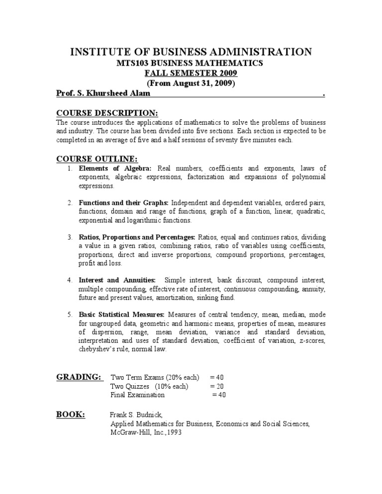 Business Mathematics Course Outline | PDF