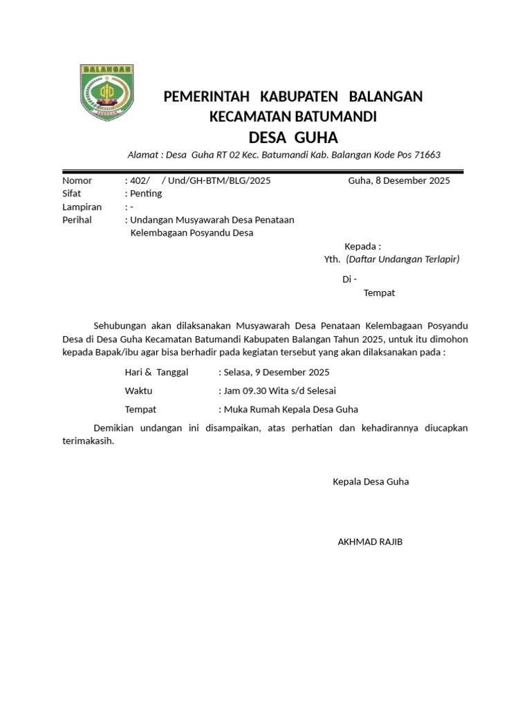 Undangan Musdes Penataan Posyandu Desa | PDF
