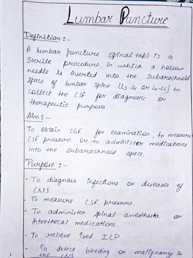 Procedure on Lumbar Puncture | PDF