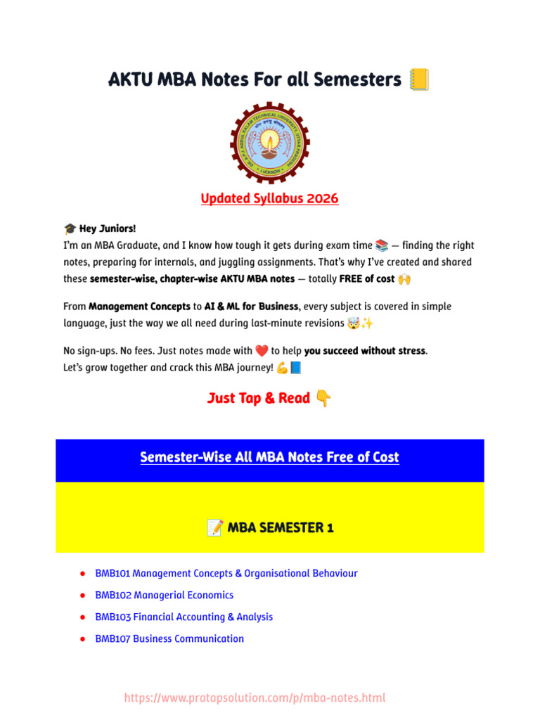Free AKTU MBA Notes for All Semesters | PDF | Analytics | Master Of ...