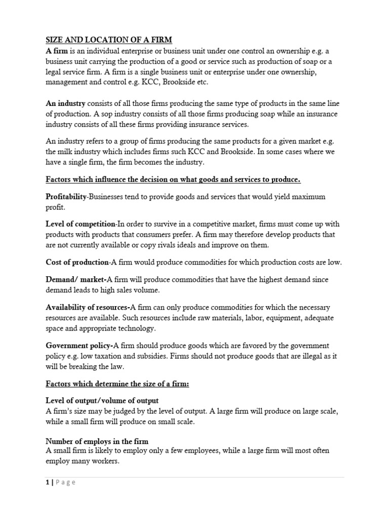 firm Size and location | PDF | Economies Of Scale | Demand