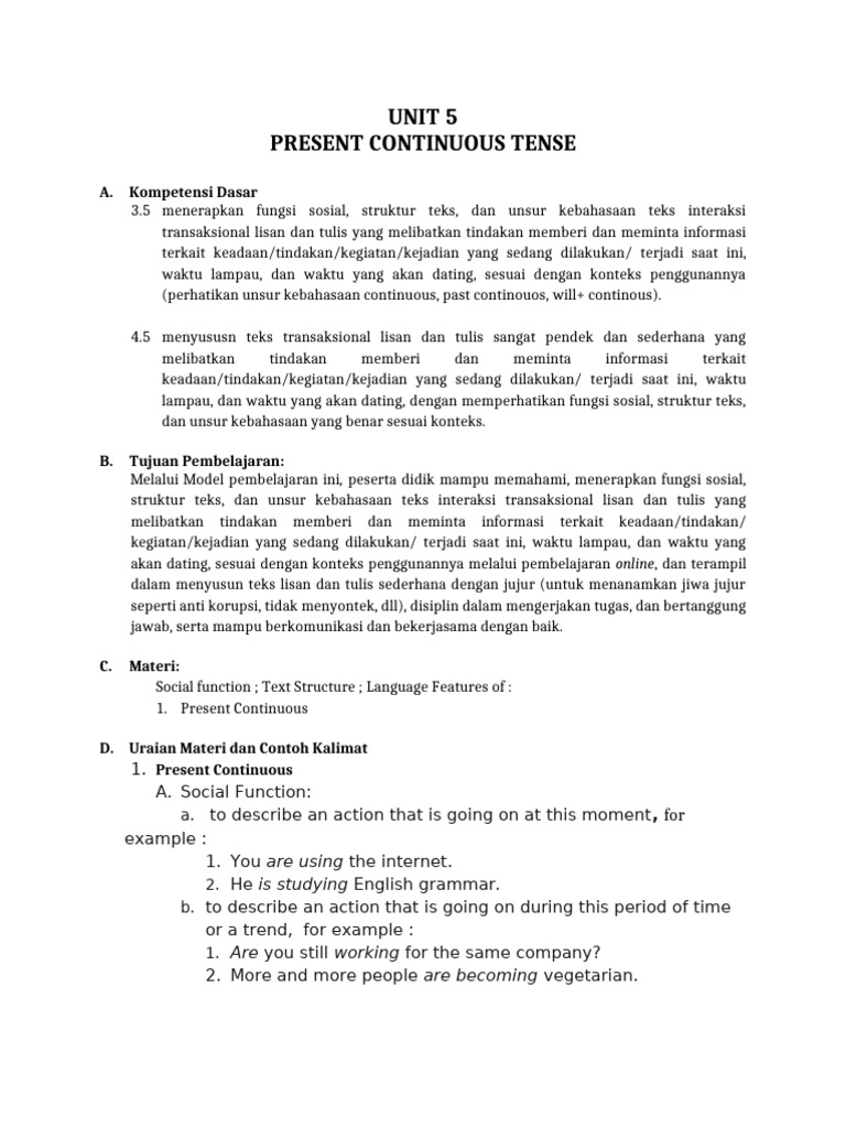 RUMUS CONTINOUS TENSE | PDF | Subject (Grammar) | Linguistics