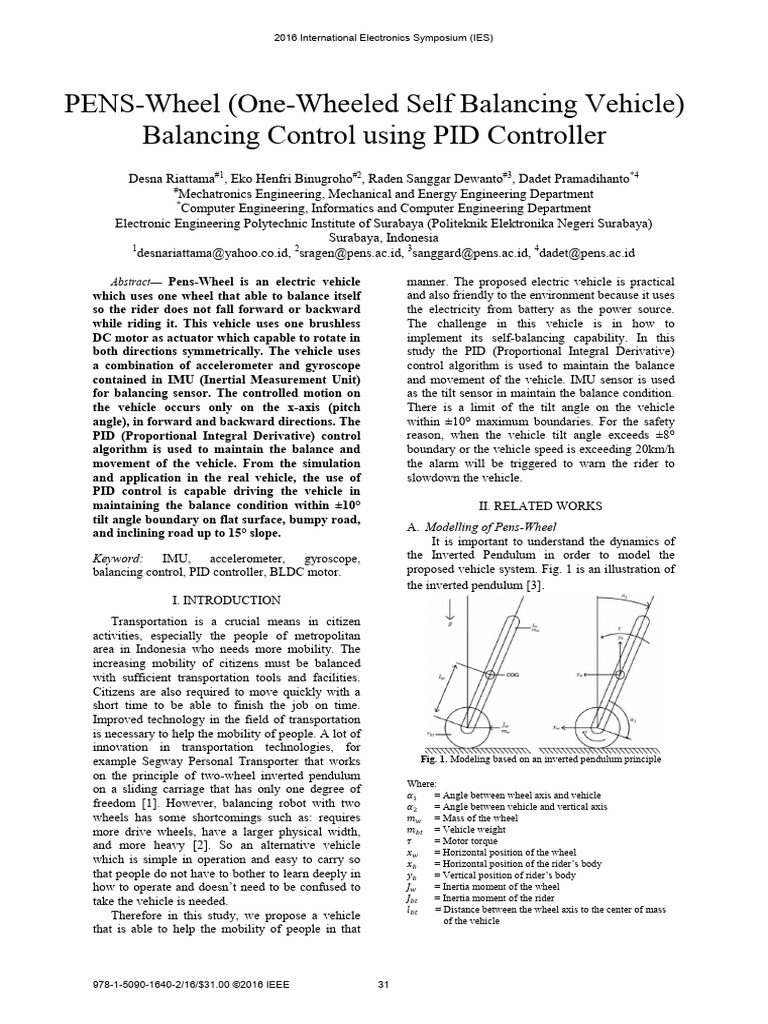Self-Balancing One-Wheeled Vehicle Design | PDF | Matrix (Mathematics ...