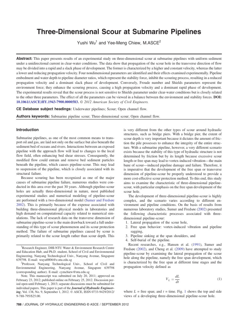 Three-Dimensional Scour in Submarine Pipelines | PDF | Waves | Sediment