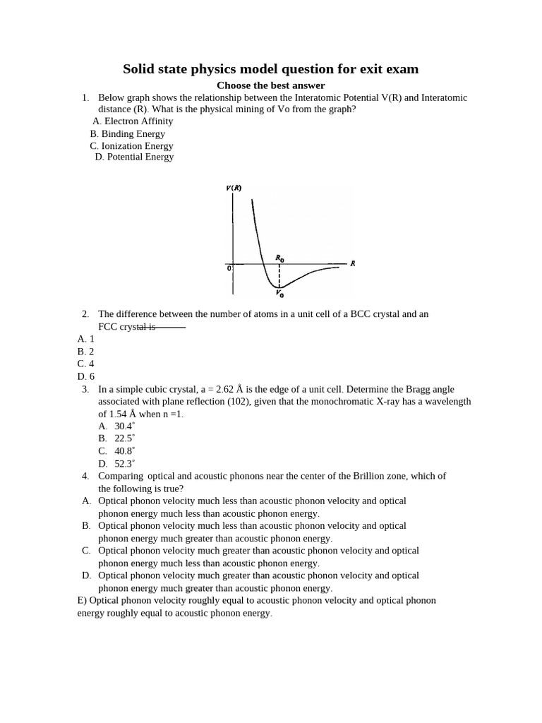 Solid State Physics Exam Questions | PDF | Semiconductors | Doping ...