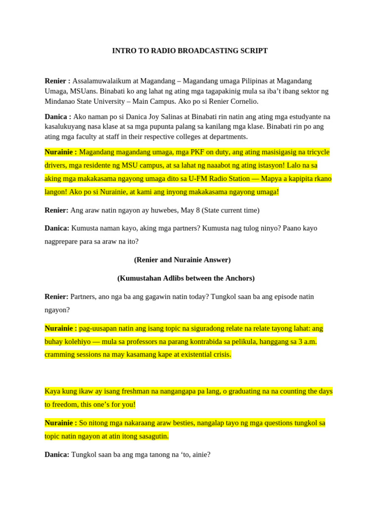 Intro to Radio Broadcasting Script (1) | PDF