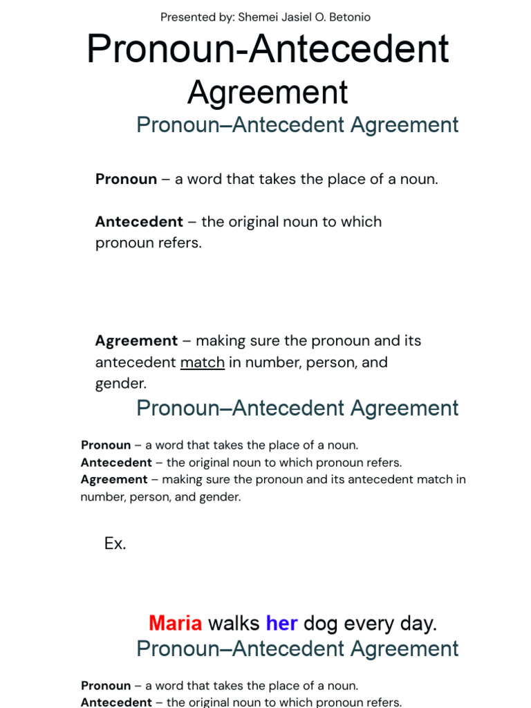 Pronoun Antecedent Agreement | PDF | Grammatical Number | Pronoun
