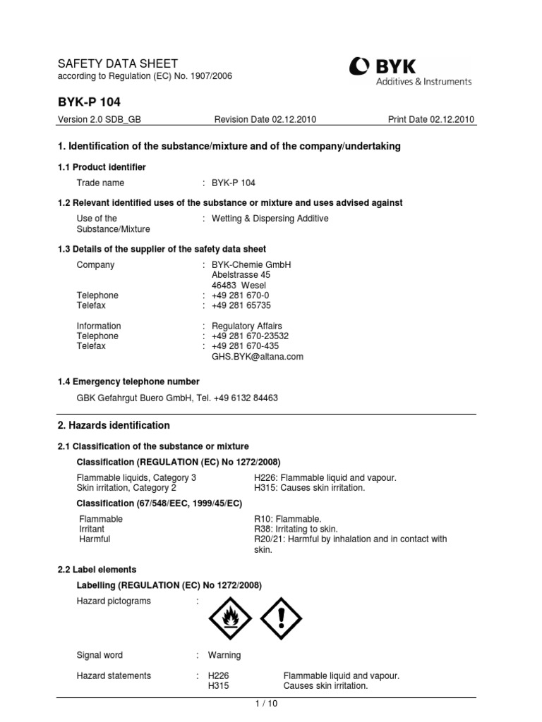 BYK-P 104 GB | PDF | Toxicity | Chemistry