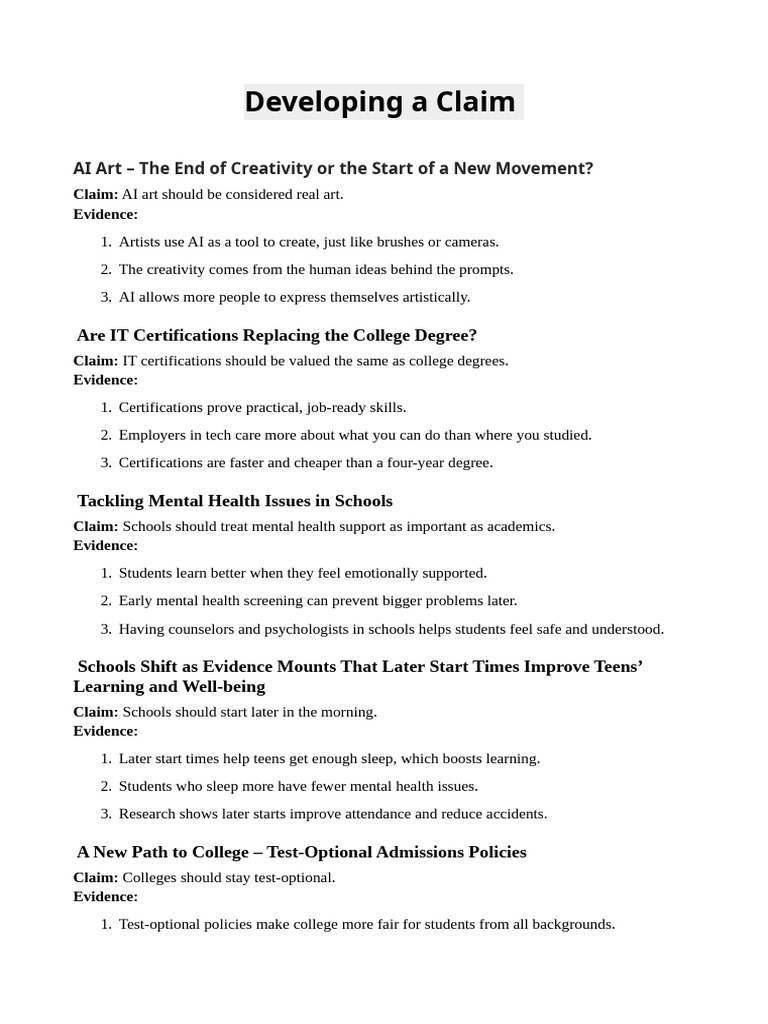Supporting Claims for Education and Art | PDF