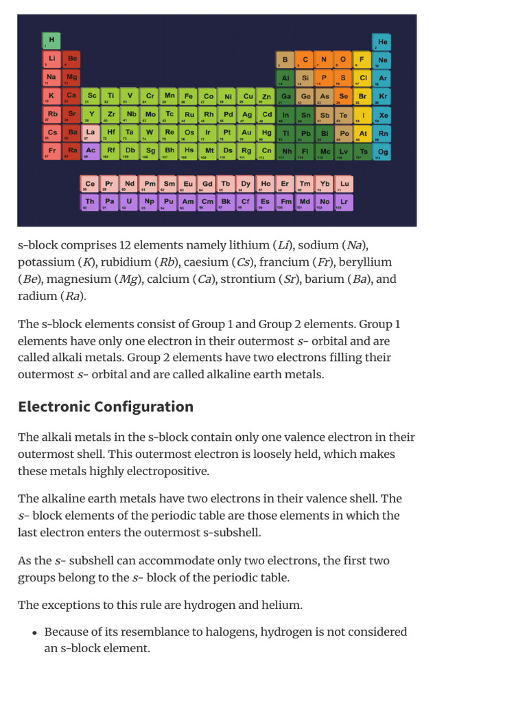 S Block Elements_ Definition, Electronic Configuration & Features ...