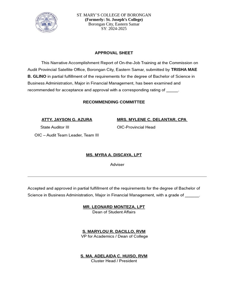OJT Accomplishment Report: Trisha Mae Glino | PDF