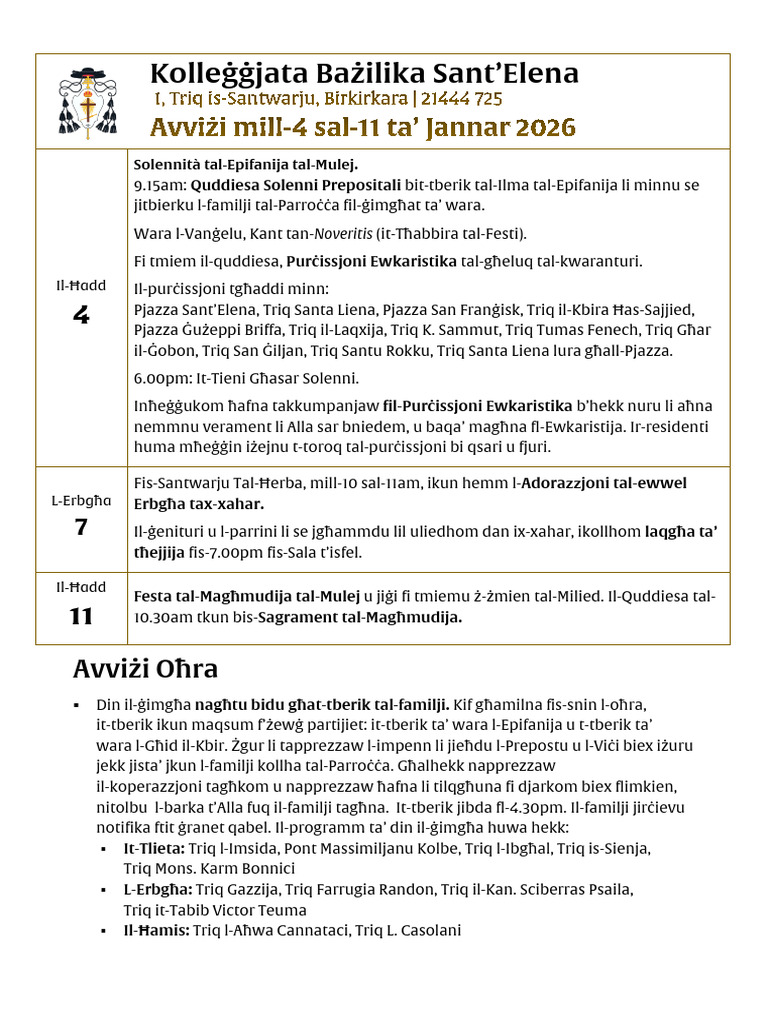 Avvizi 11 Ta' Jannar 2026 | PDF