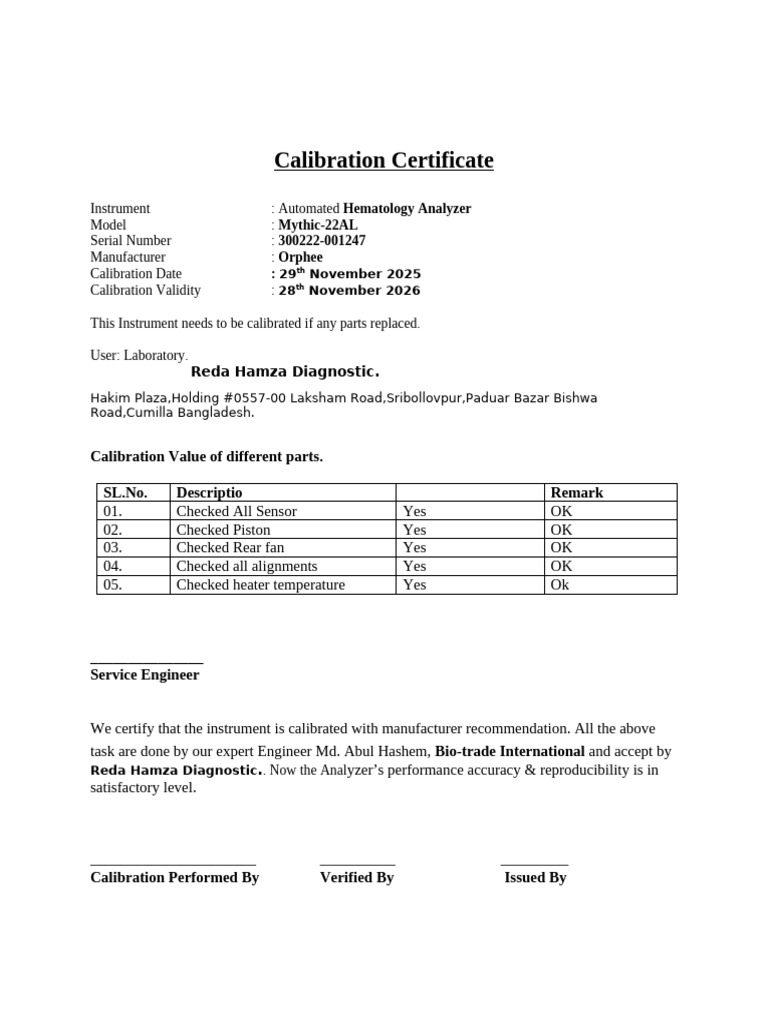 Calibration Certificate -Mythic 22AL | PDF