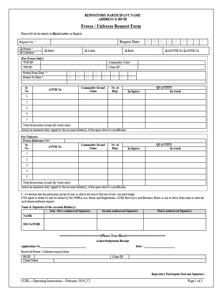 Freeze/Unfreeze Request Form Guide | PDF