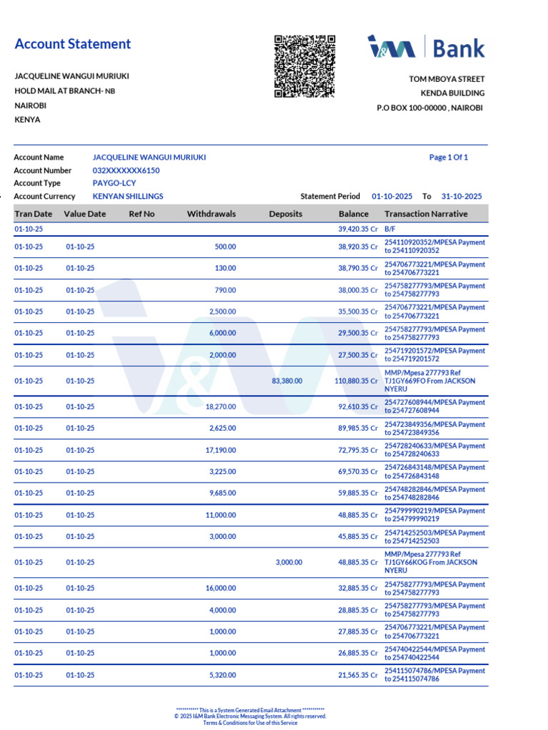 Bank Statements October Jacqueline (2) (1) | PDF | Payments | Personal ...