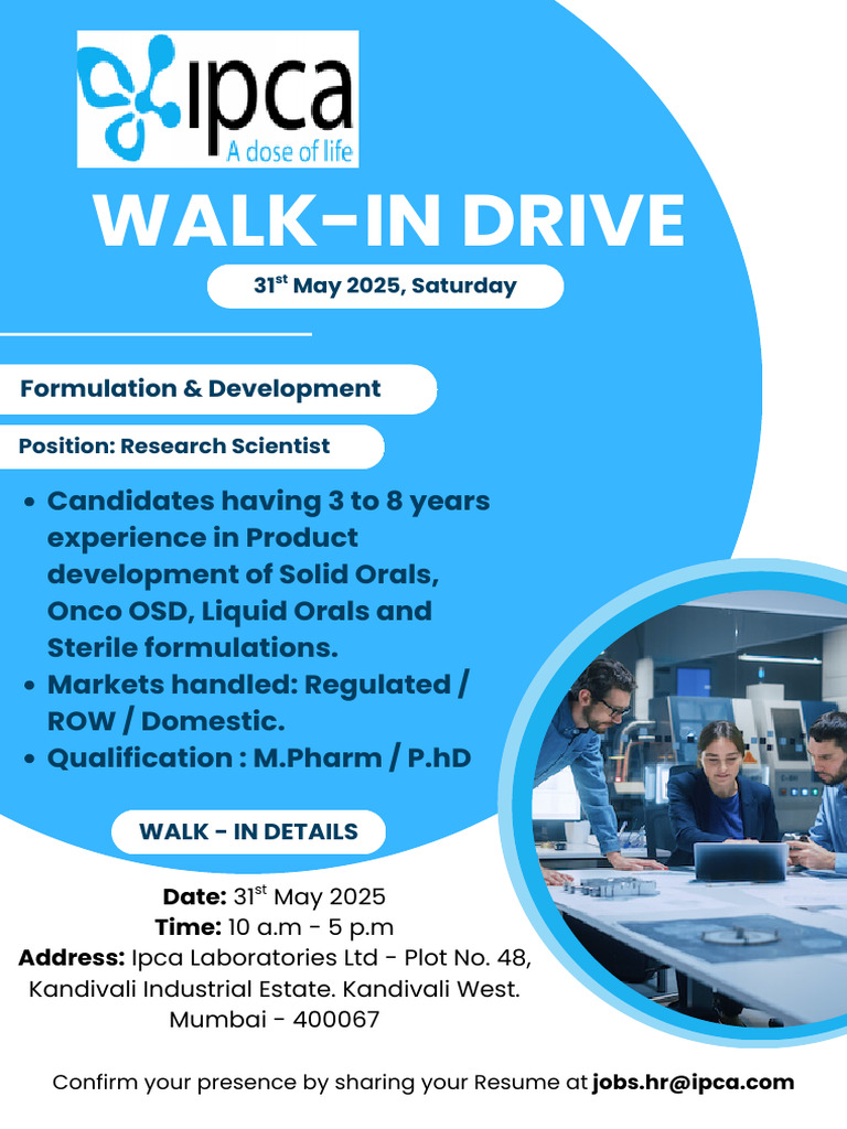 Walk-In Drive on 31st May for Formulation Scientists | PDF