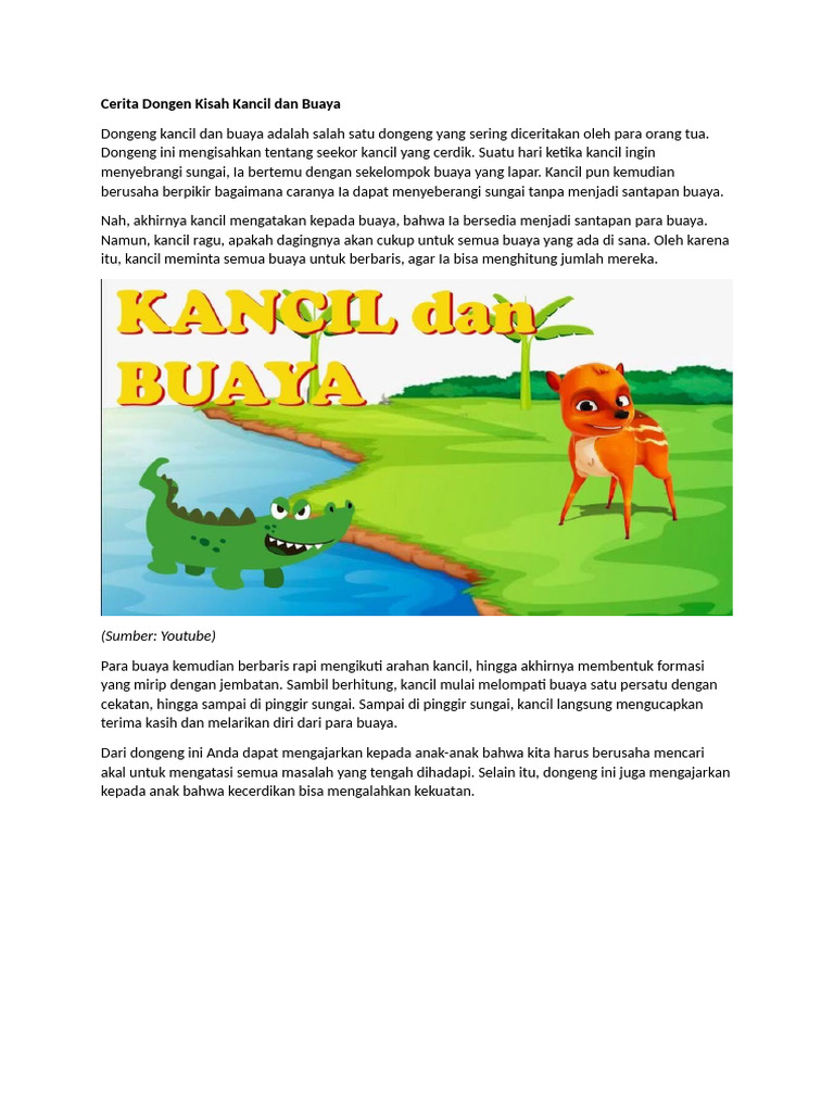 Dongeng Kancil Cerdik vs Buaya | PDF