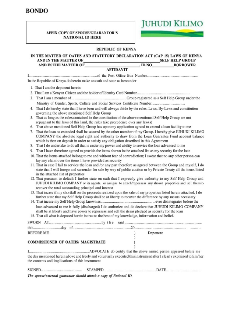Affidavit Form-Bondo 2(2) | PDF