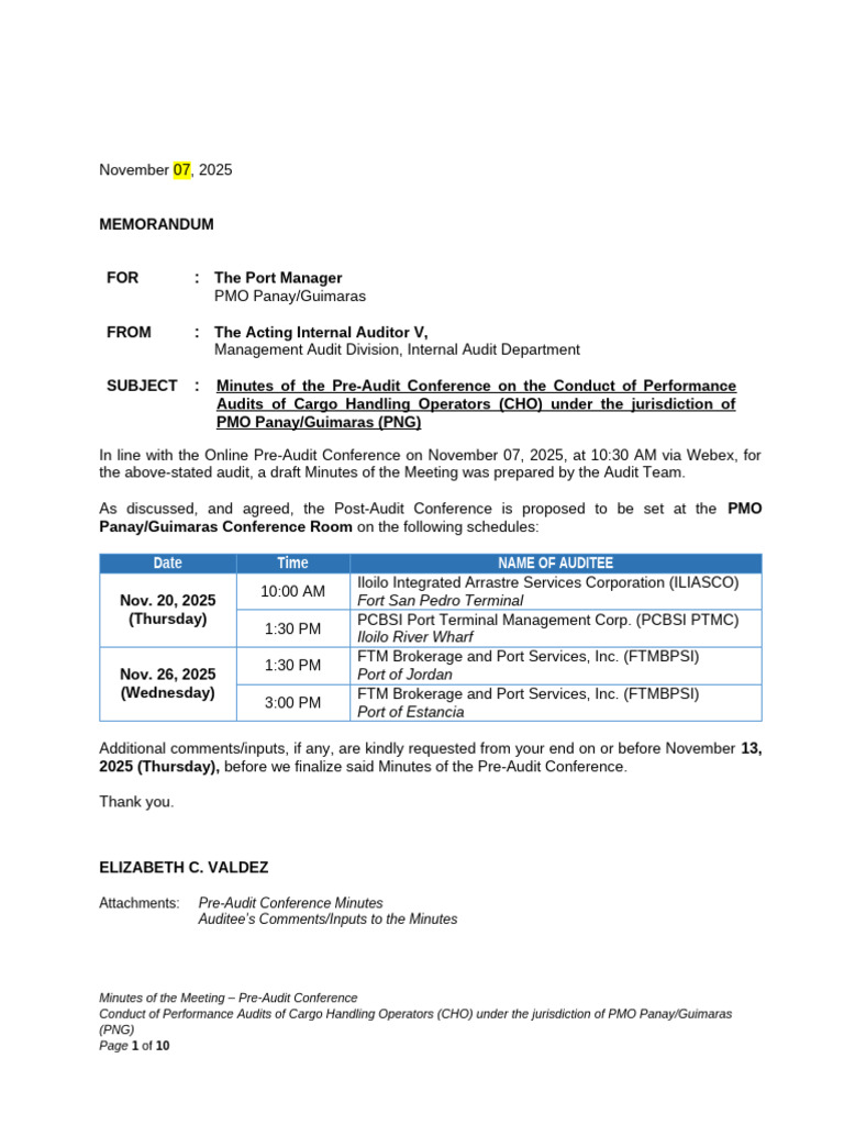 Draft_minutes of the Pre Audit Meeting Cho- Png 110725 | PDF | Internal ...