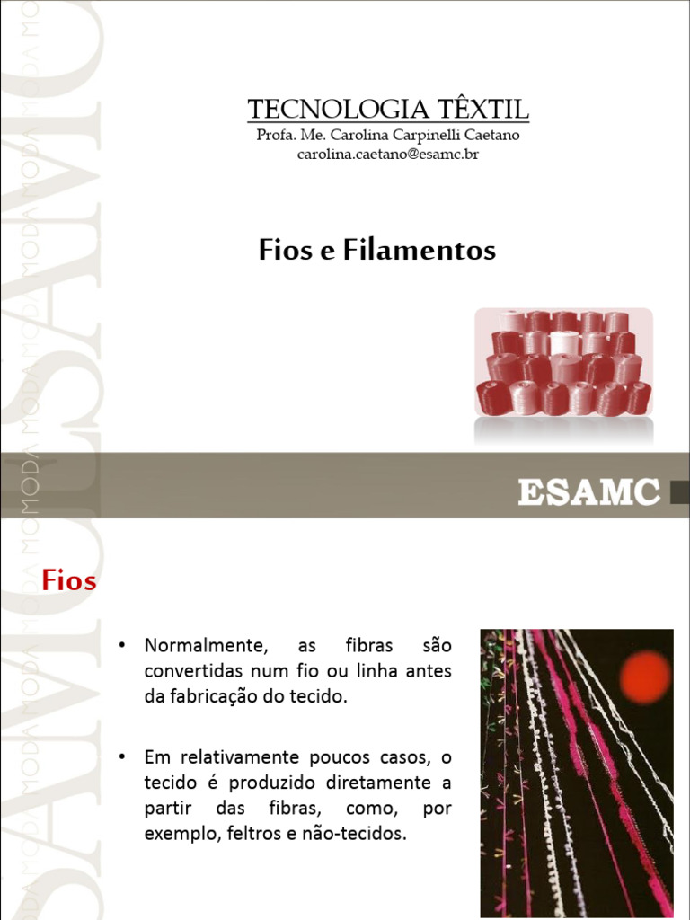Fiação e Tipos de Fios Têxteis | PDF | Fiação (têxtil) | Têxteis