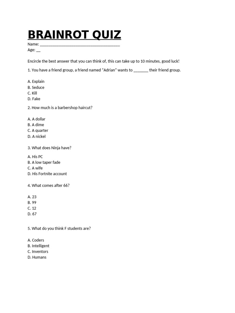 Fun Brainrot Quiz for Friends | PDF