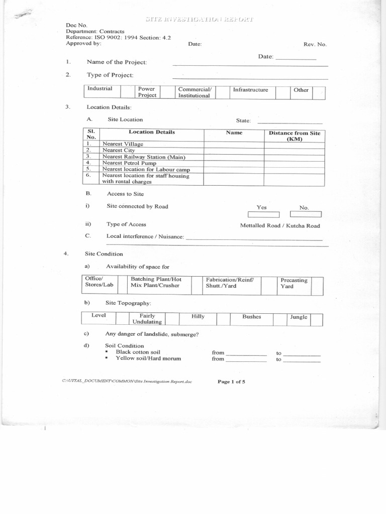 Site Investigation Report Format | PDF
