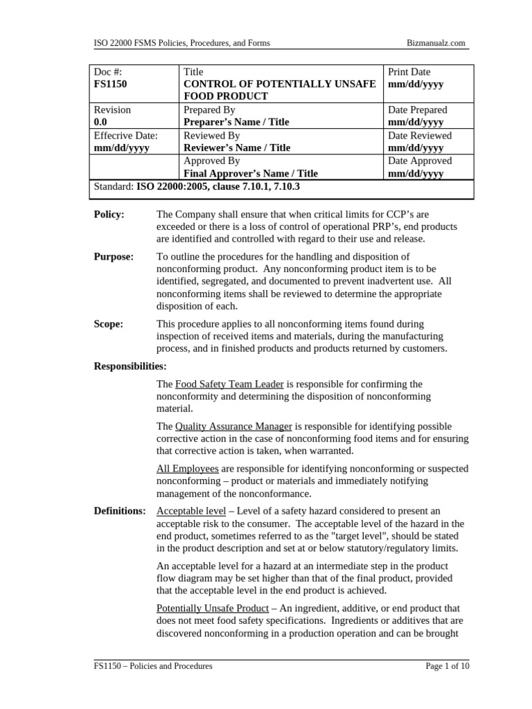 Control of Unsafe Food Products | PDF | Food Safety | Safety