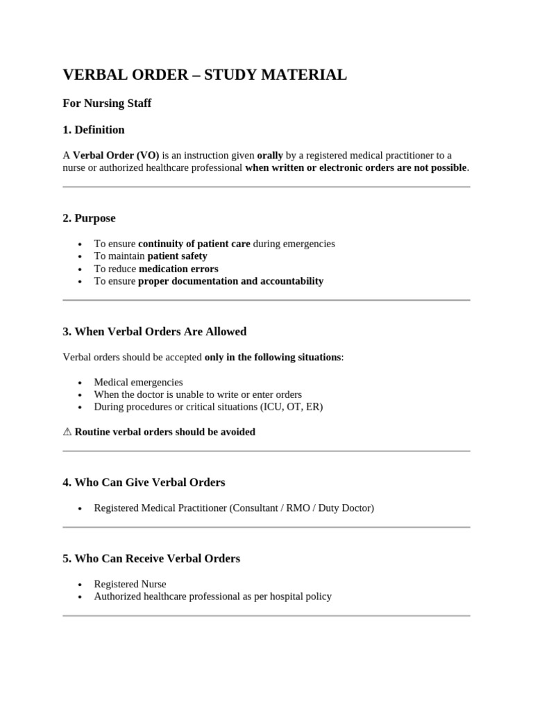 Verbal Order | PDF | Nursing | Patient Safety