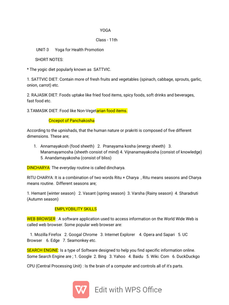 YOGA-12th Short Notes | PDF | Green Job | Communication