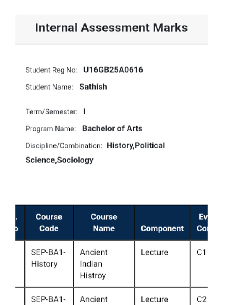 Student Internal Assessment Marks | PDF