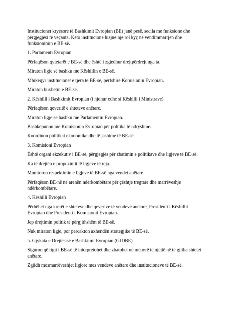 Institucionet Kryesore Të Bashkimit Evropian | PDF