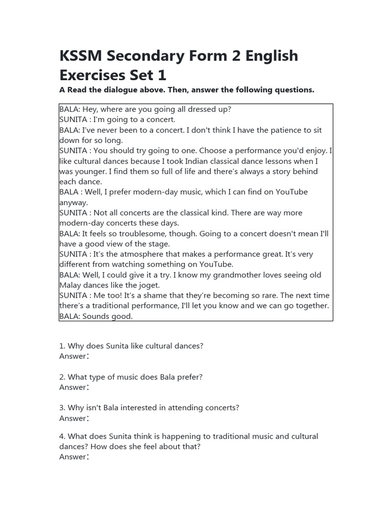 754886716 KSSM Secondary Form 2 English Exercises Set 1 | PDF | Ginger ...