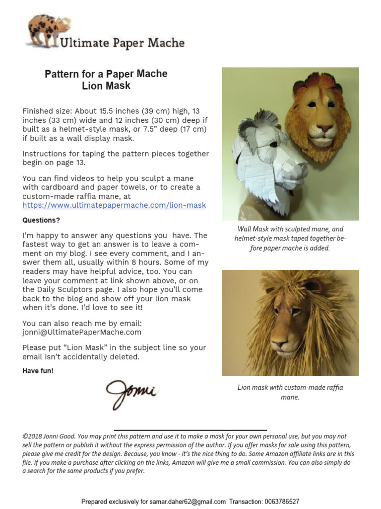 Lion Pattern-1 | PDF | Seam (Sewing)