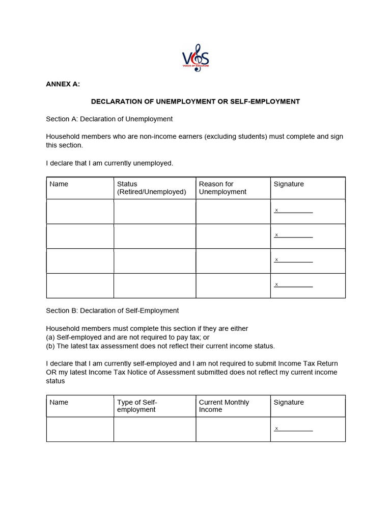 Unemployment and Self-Employment Declaration Form | PDF