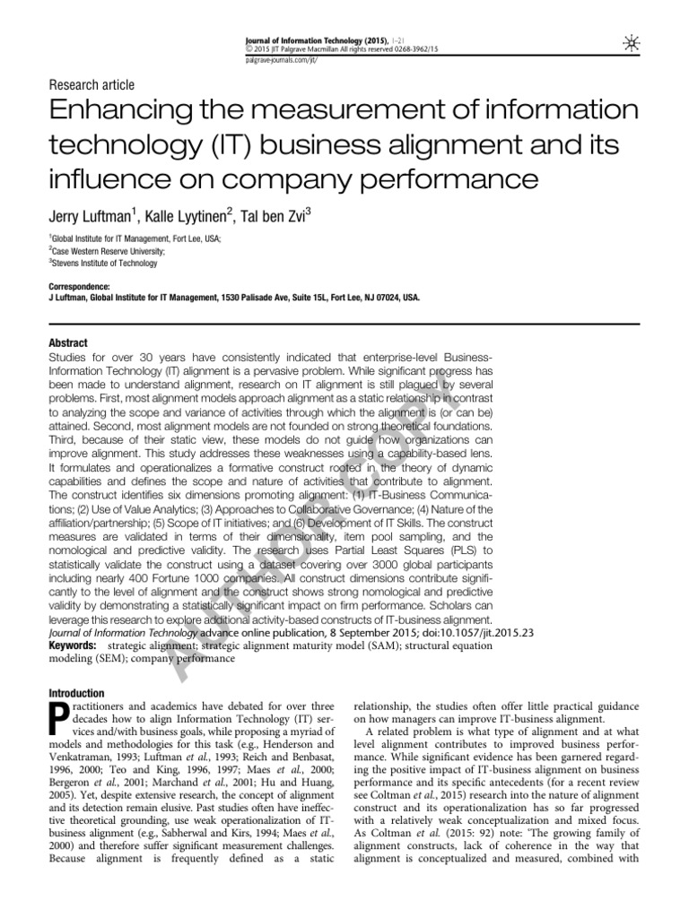 Enhancing the Measurement of Information Technology (IT) Business ...