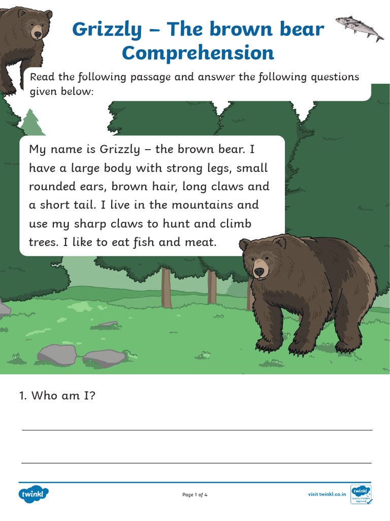 Grizzly Bear Comprehension Activity | PDF
