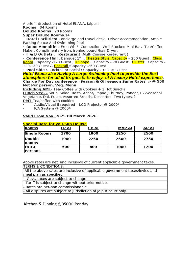 Hotel EKANA Room Rate | PDF