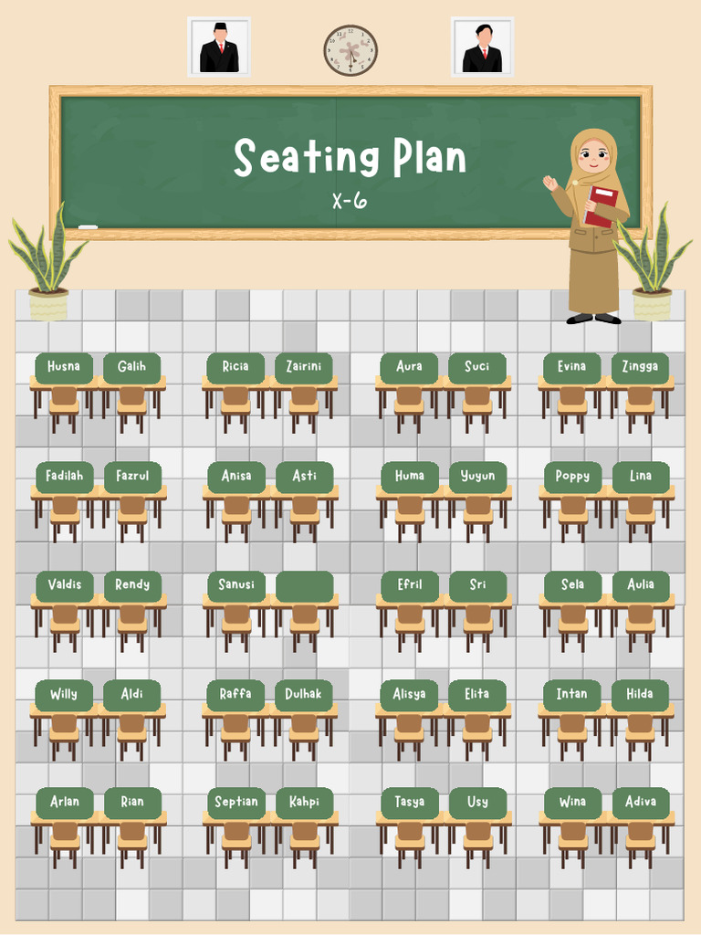 Classroom Seating Plan in Green and Brown Illustrative Style | PDF