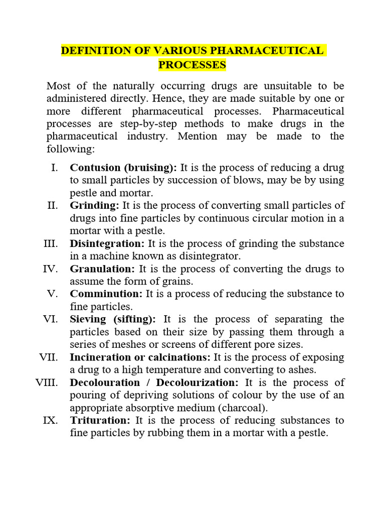 Definition of Various Pharmaceutical Processes (Lecture 2) | PDF ...
