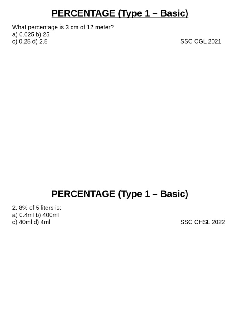 PERCENTAGE TYPE - 01 (BASICS) | PDF