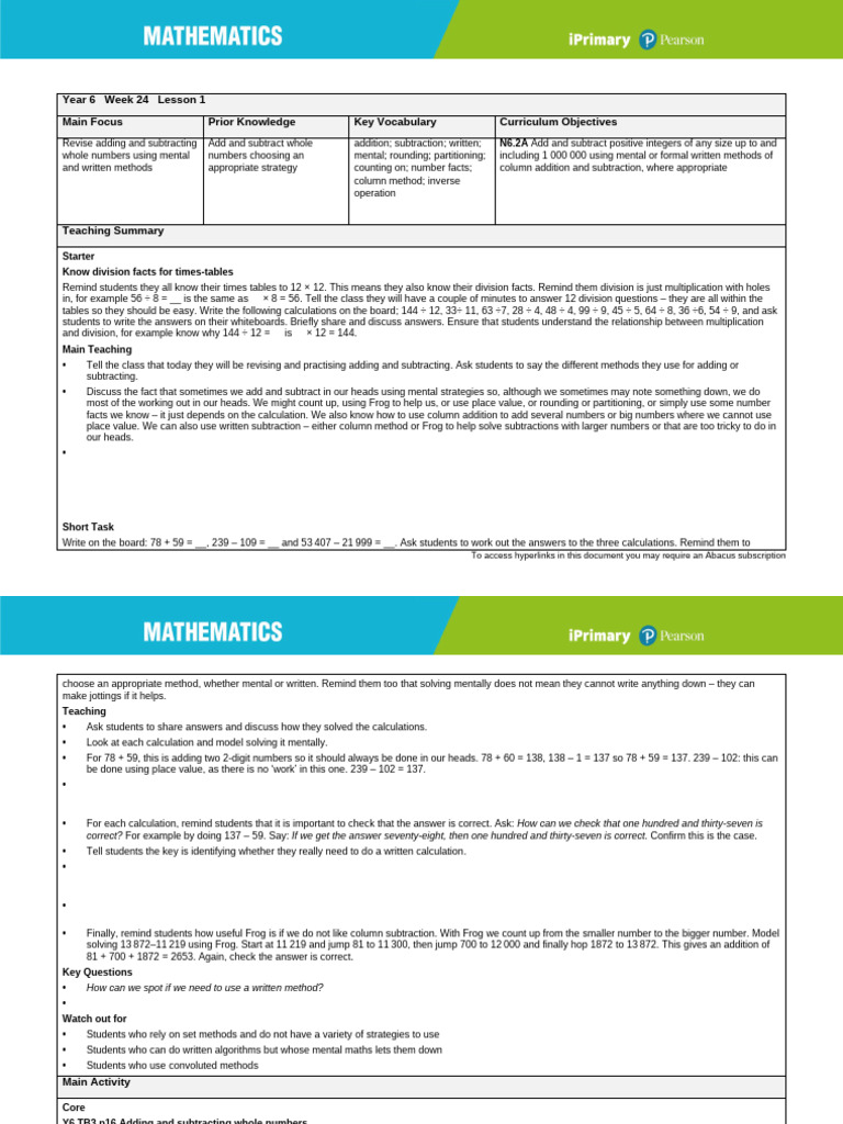 Ip Lp Ip Maths y6 w24 | PDF | Area | Multiplication