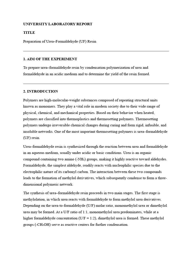 Urea-Formaldehyde Resin Preparation | PDF | Formaldehyde | Urea