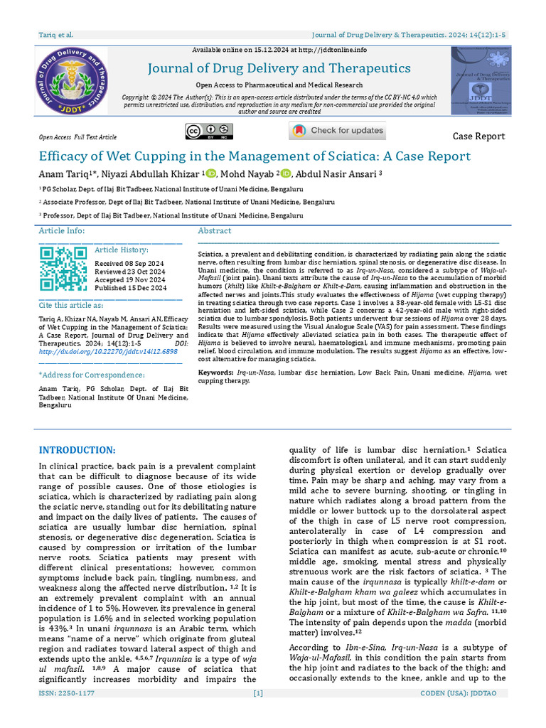 Wet Cupping for Sciatica Relief: Case Study | PDF | Analgesic | Medicine
